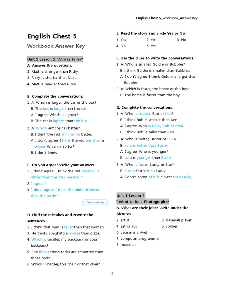 English Chest 5 Workbook Answer Key Summary | PDF | Leisure | Nature