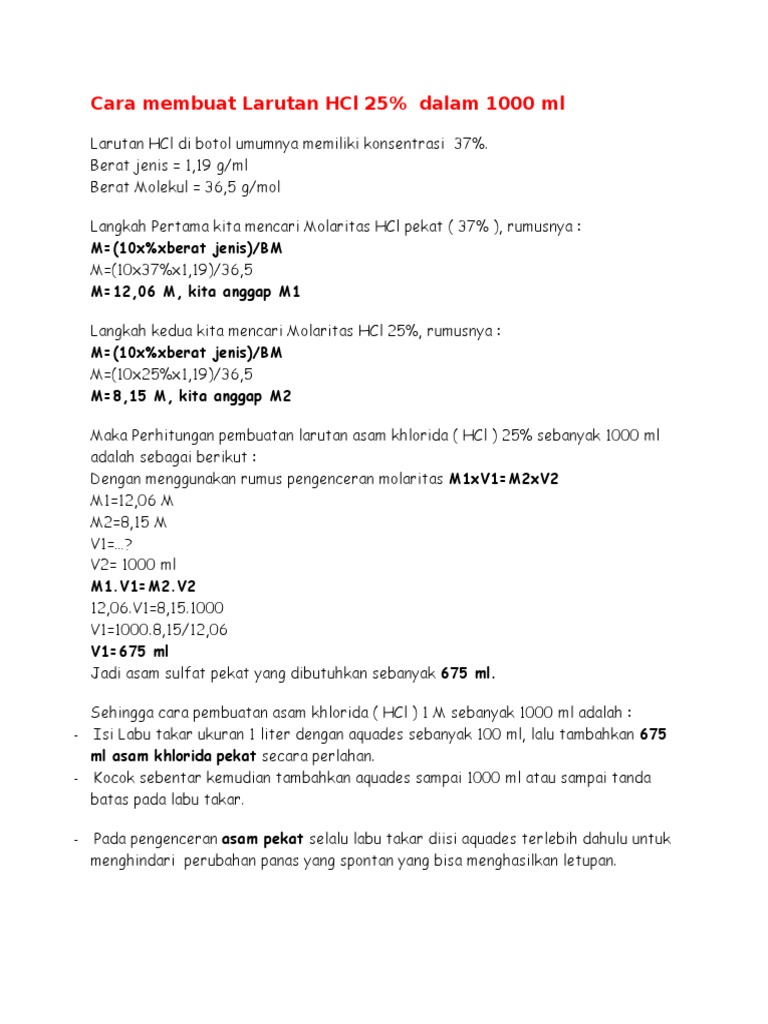 Cara Membuat Larutan HCL 25 | PDF