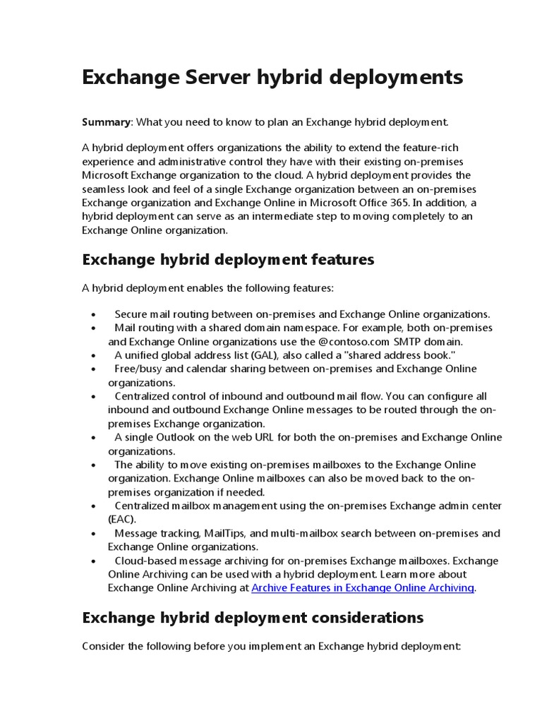 Exchange Server Hybrid Deployments | PDF | Active Directory | Microsoft ...