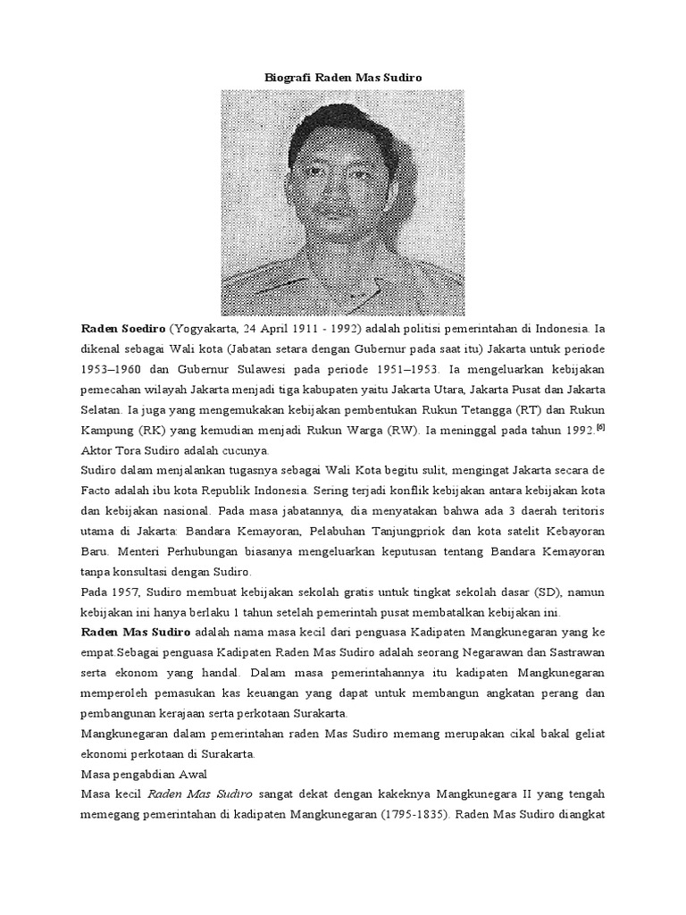 Biografi Raden Mas Sudiro | PDF