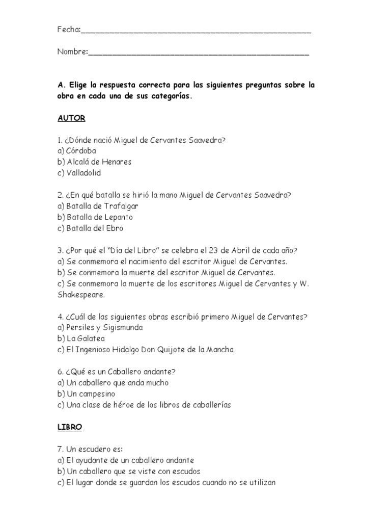 Examen Don QUijote | PDF