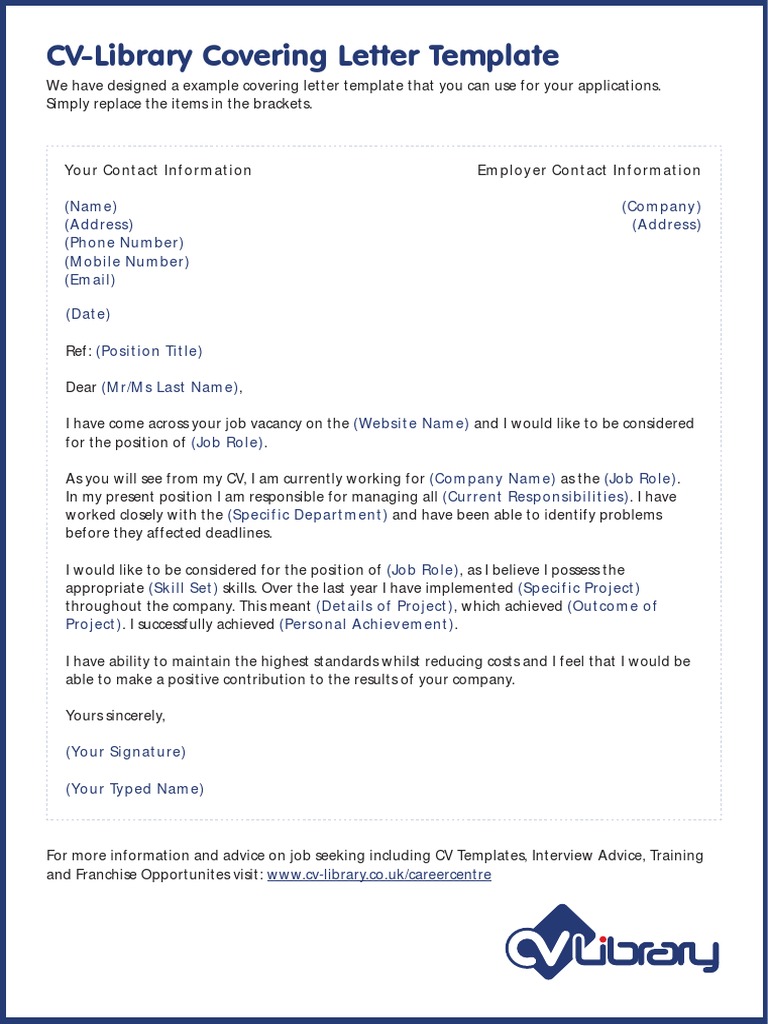 CV-Library Cover Letter Template | PDF