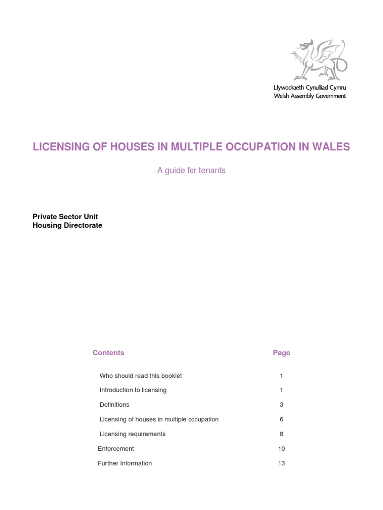 Licensing of Houses in Multiple Occupation in Wales: A Guide For ...