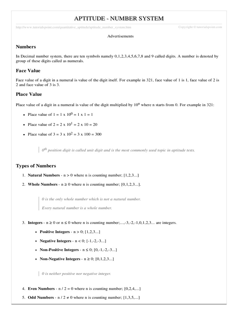 Aptitude Number System PDF | PDF | Numbers | Integer
