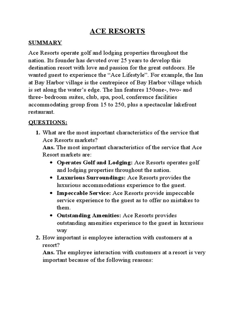 Ace Case Study Solutions | PDF | Resort | Customer