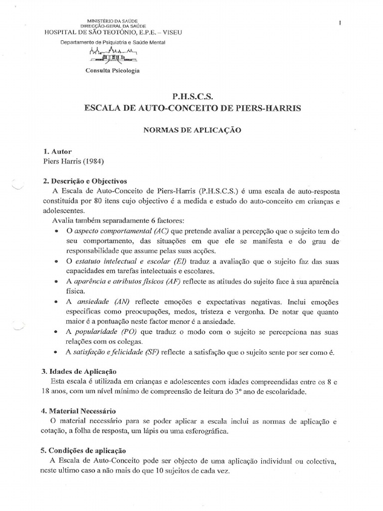Escala de AutoConceito Piers-Harris | PDF