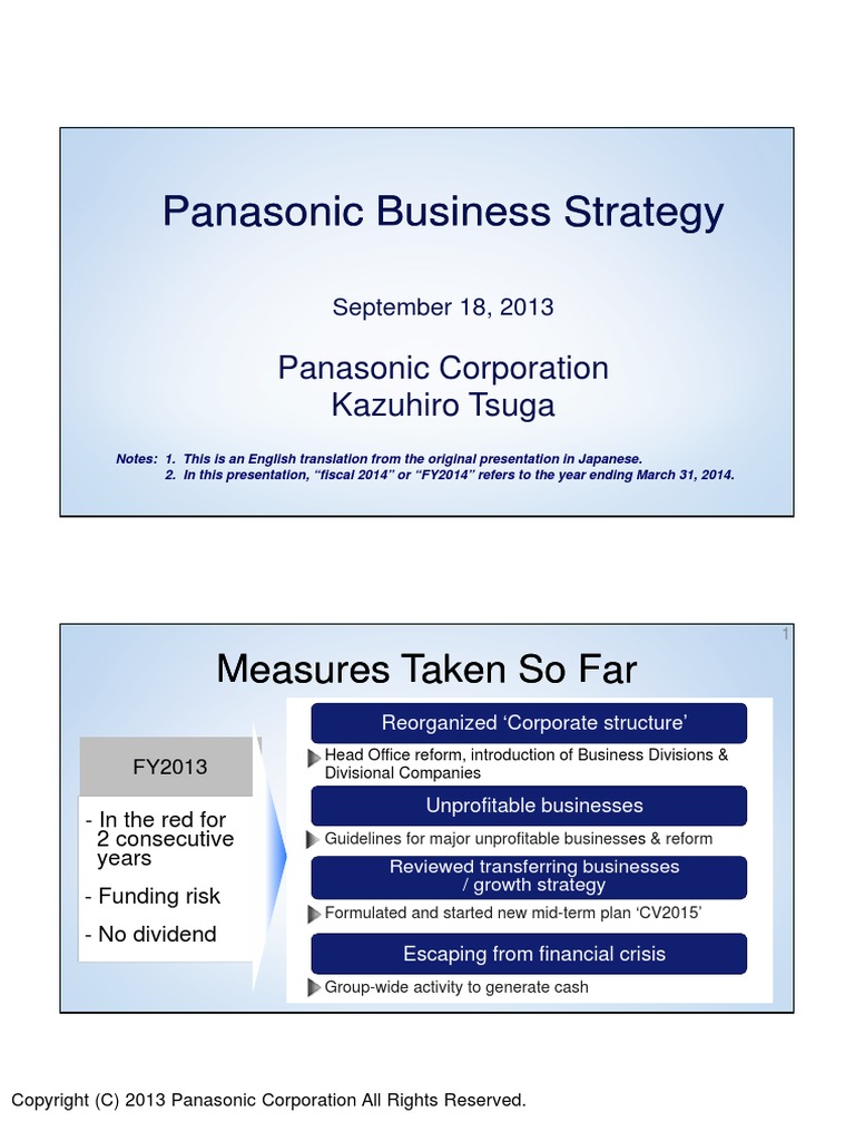 Panasonic Business Strategy Panasonic Business Strategy: Measures Taken ...