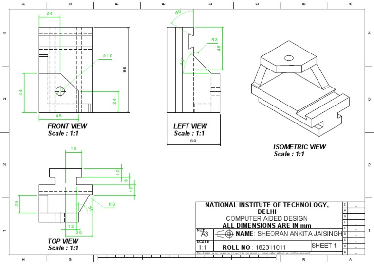 Front View Scale: 1:1 Left View Scale: 1:1 Isometric View Scale: 1:1 ...