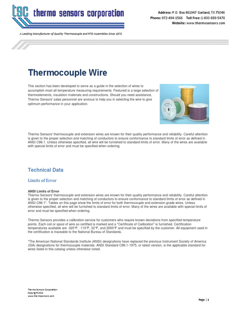 Thermocouple Wire: Technical Data | PDF | Thermocouple | Wire