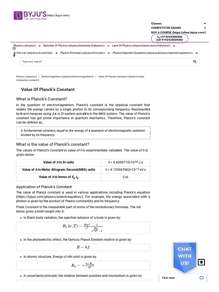 Value of Planck's Constant - Definition, Units, Formula | PDF ... Value of Planck's Constant - Definition, Units, Formula | PDF ...