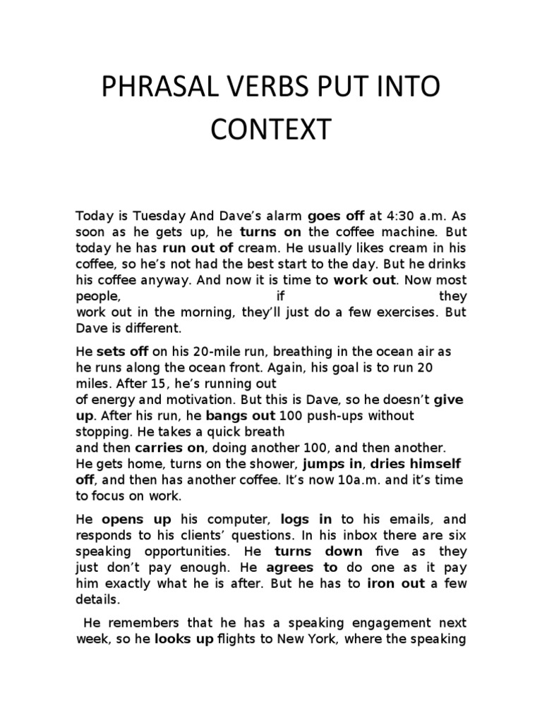 A PHRASAL VERBS PUT INTO CONTEXT Tuesday 2 20 | PDF