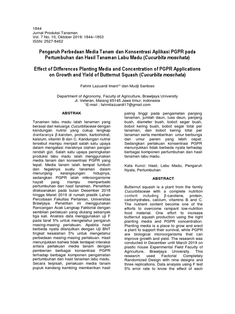 Media Tanam & PGPR pada Labu Madu | PDF