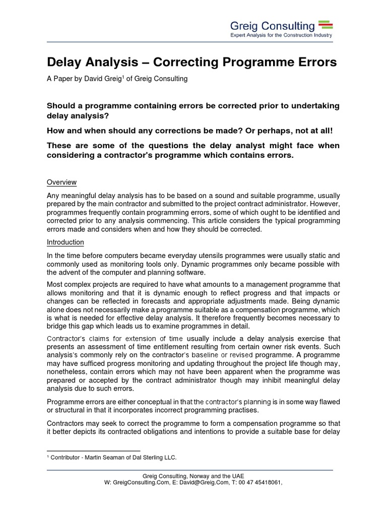 Delay Analysis: Correcting Programme Errors | PDF | Lag | Software Bug