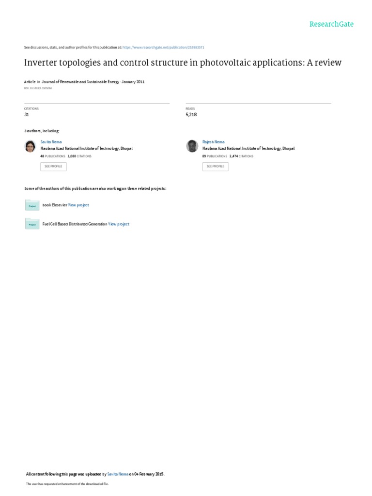 Inverter Topologies and Control Structure in Photovoltaic Applications ...
