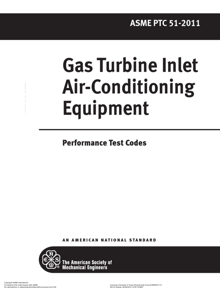 ASME PTC 51 - Gas Turbine Inlet Air-Conditioning Equipment PDF | PDF ...