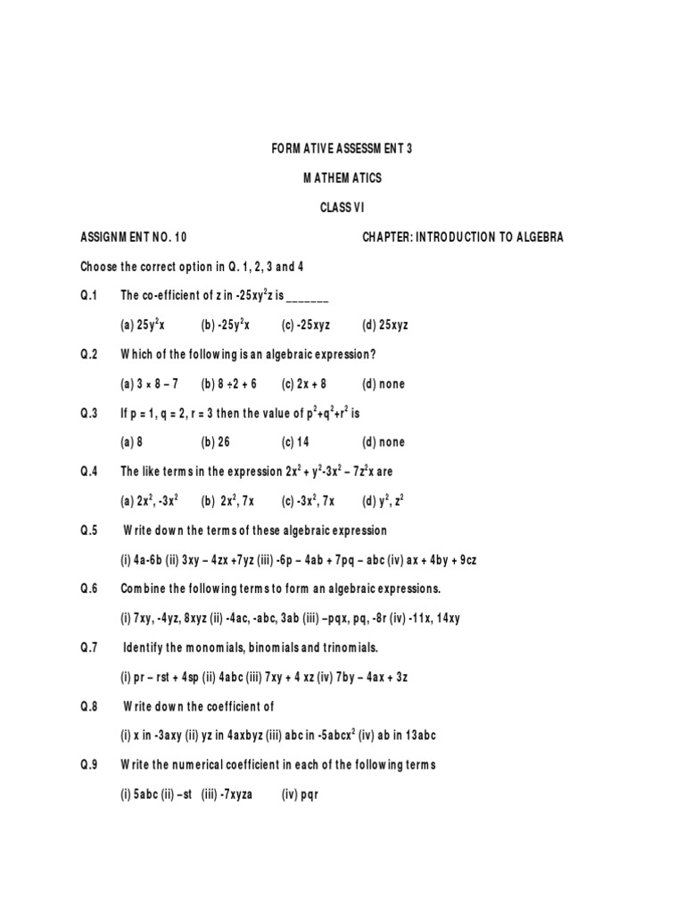 Class 6 Algebra Worksheet with Answers | PDF | Numerical Analysis ...