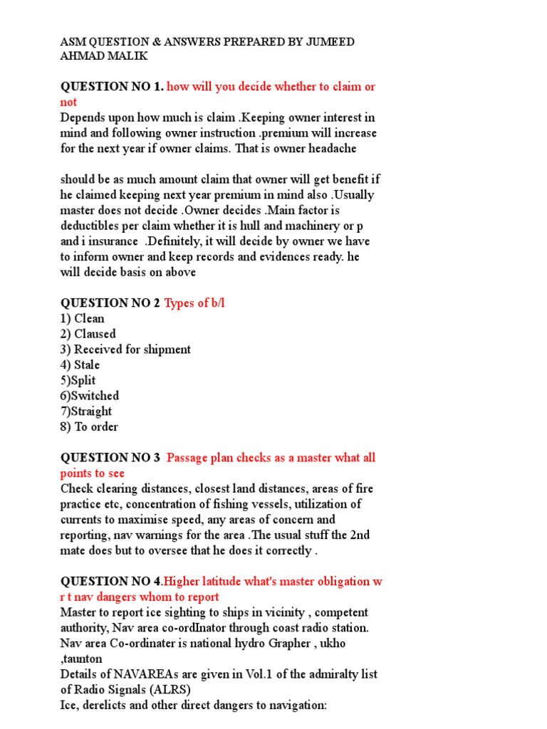 ASM QUESTION & ANSWERS | PDF | Global Positioning System | Water Transport