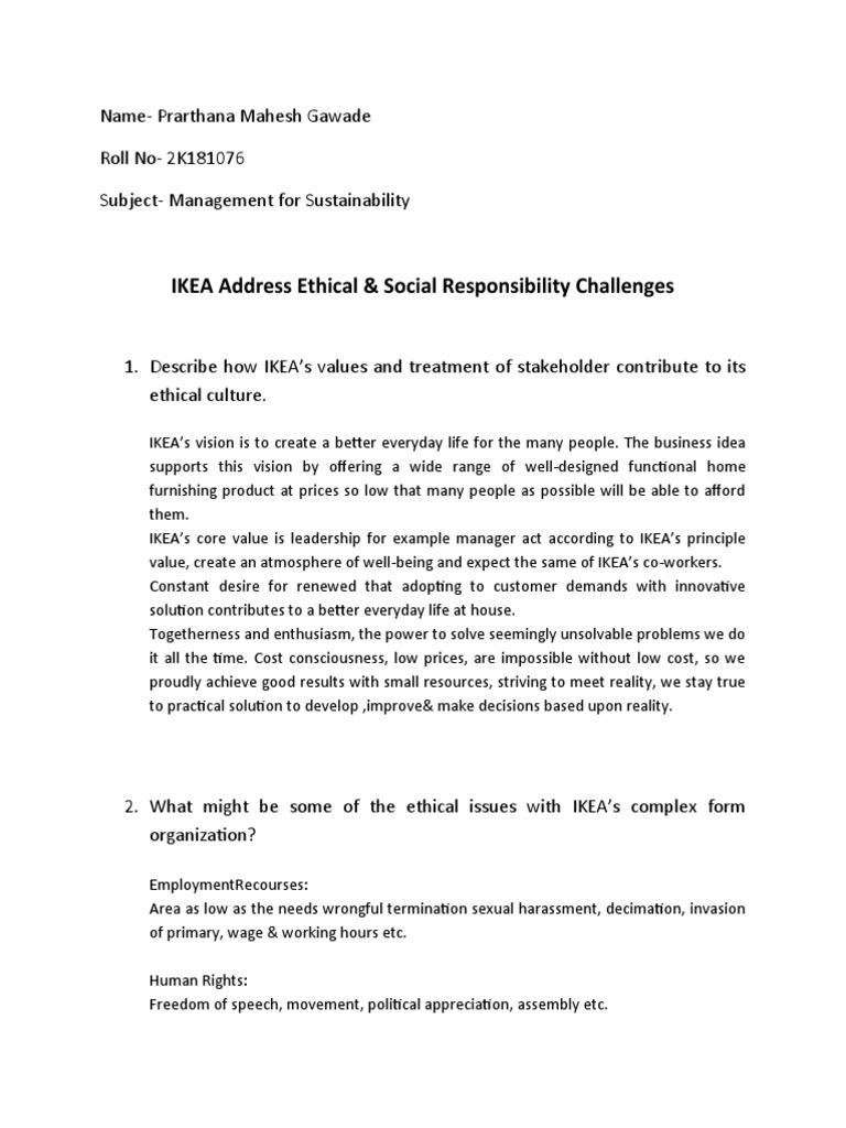 IKEA Address Ethical & Social Responsibility Challenges | PDF ...