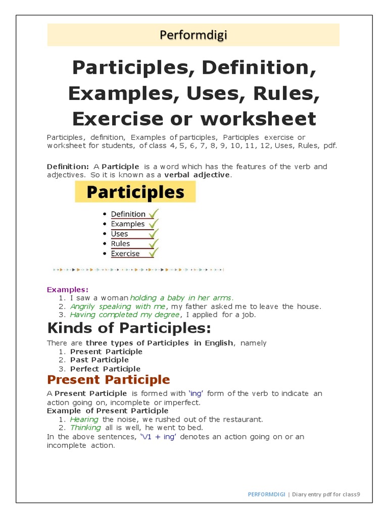 Participles, Definition, Examples, Uses, Rules, Exercise or Worksheet ...