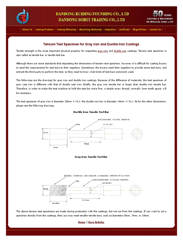 Tension Test Specimen PDF | PDF | Ultimate Tensile Strength | Casting