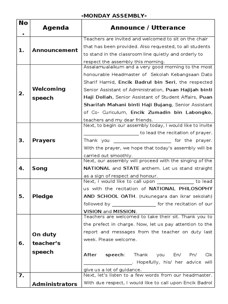 Monday Assembly Text 2019 | PDF
