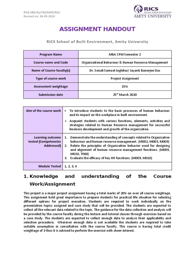 Assignment Handout OB HRM | PDF | Critical Thinking | Plagiarism