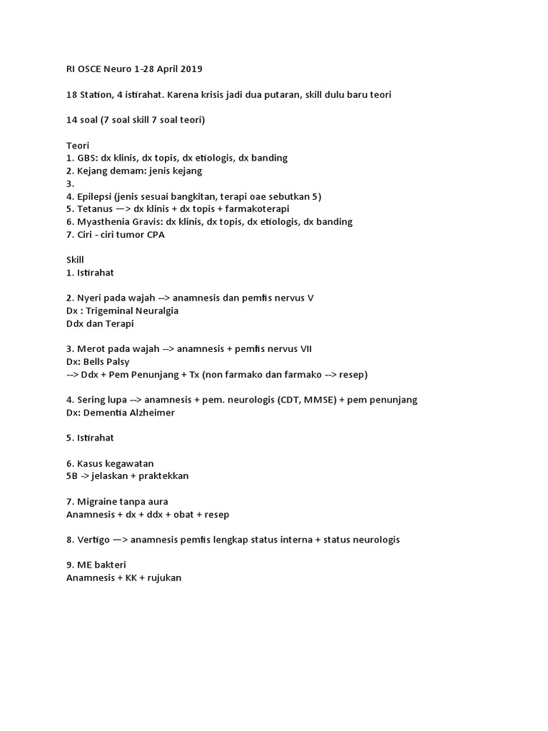 RI OSCE Neuro 1 | PDF | Kesehatan Holistik | Sains & Matematika