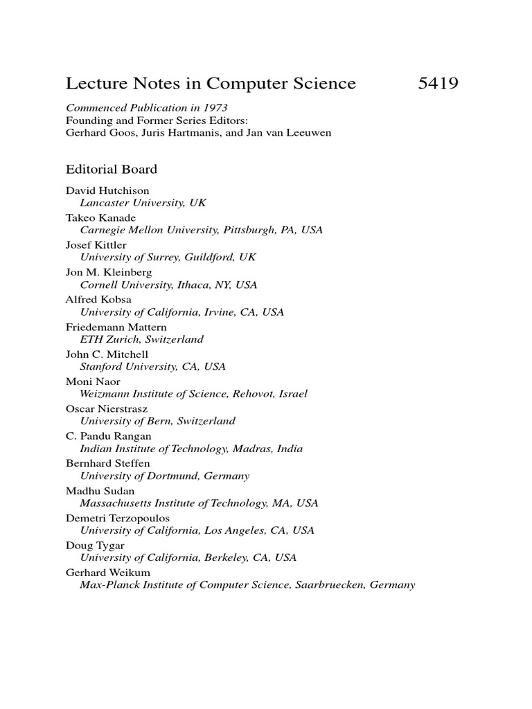 Lecture Notes in Computer Science 5419: Editorial Board | PDF | Cpu ...
