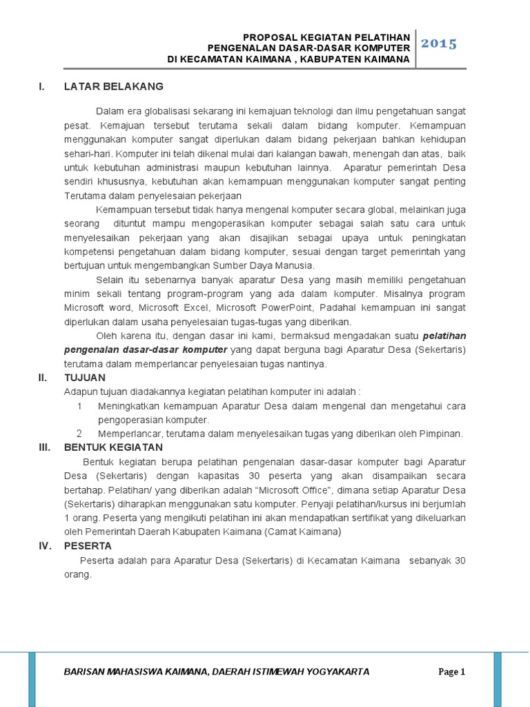 Proposal Pelatihan Komputer | PDF