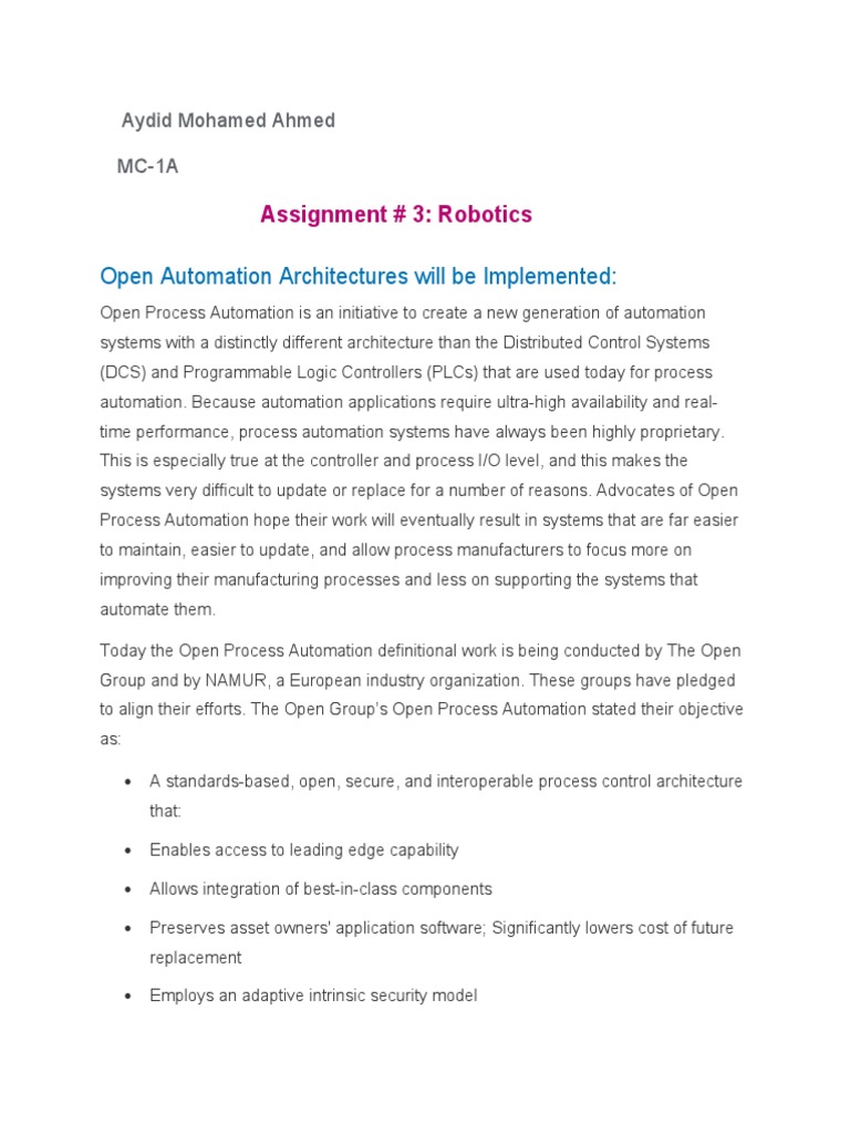 Assignment Robotics | PDF | Automation | Internet Of Things