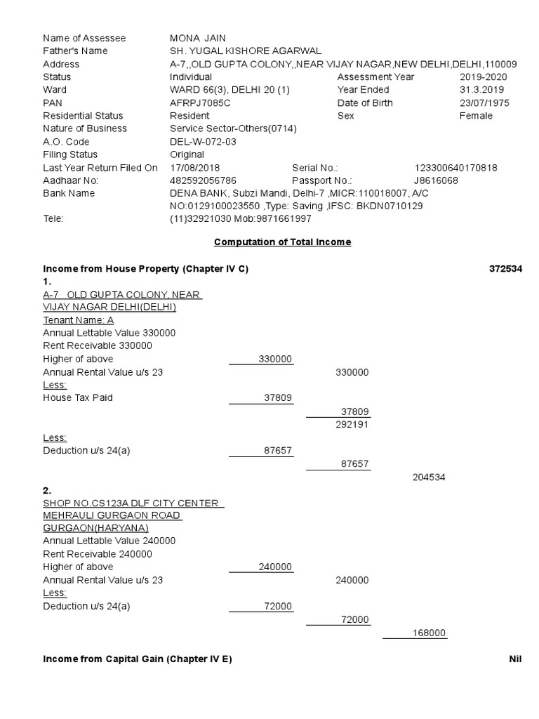 Computation of Total Income Income From House Property (Chapter IV C ...