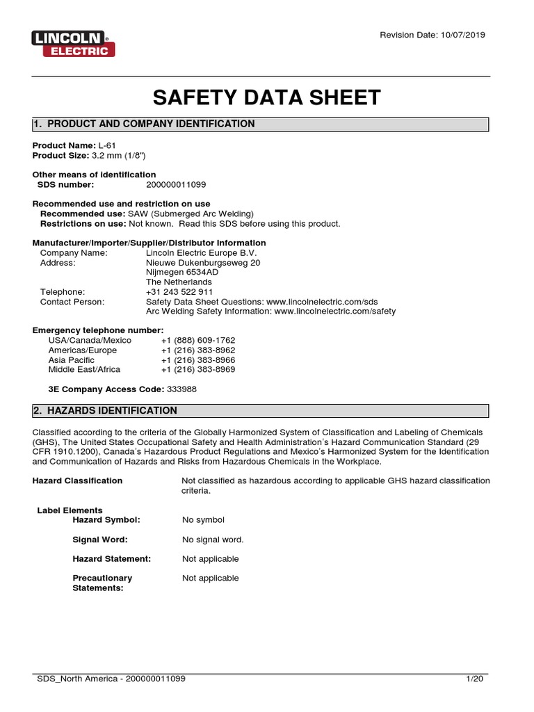 Safety Data Sheet: 1. Product and Company Identification | PDF | Copper ...