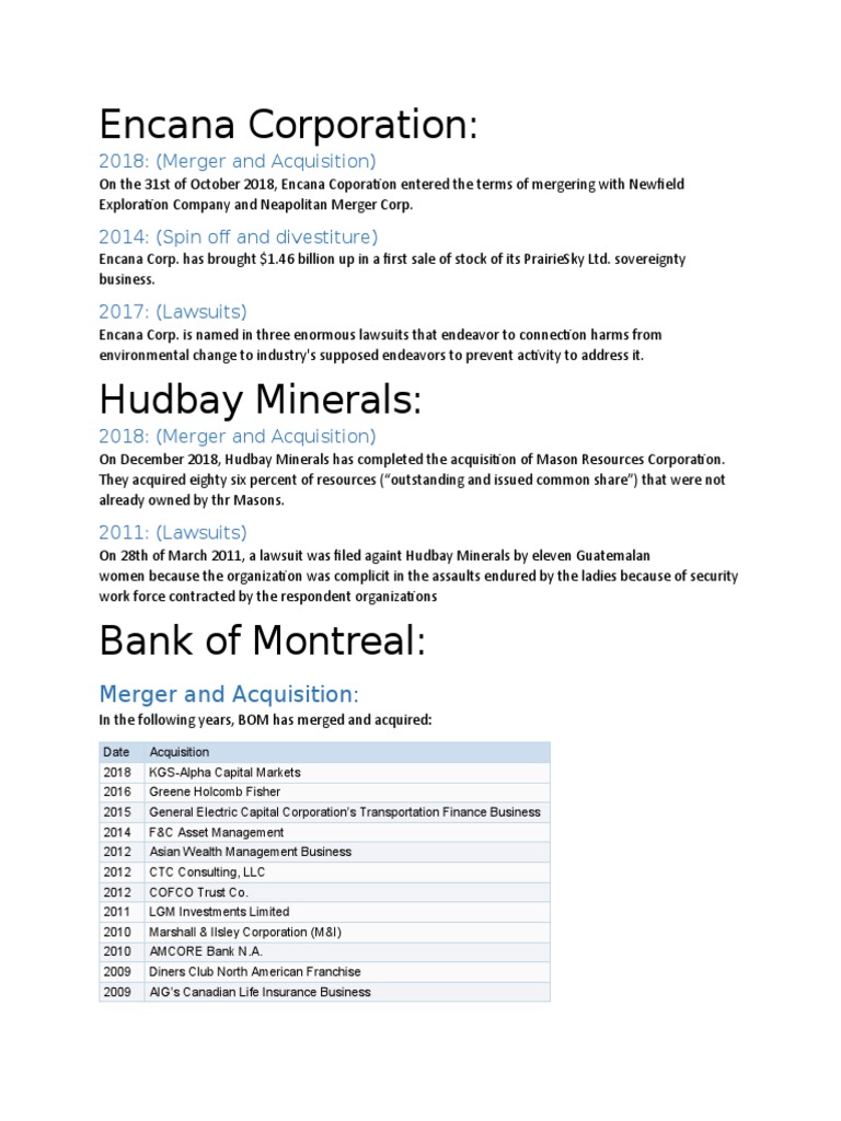Encana Corporation:: 2018: (Merger and Acquisition) | PDF | Investing ...