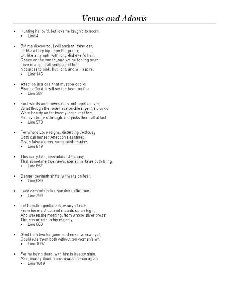 Venus and Adonis QUOTES PDF | PDF