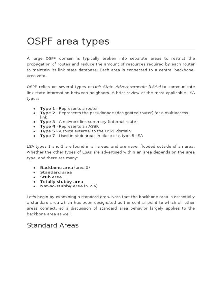 OSPF Area Types: Standard Areas | PDF | Network Layer Protocols | Internet Protocols