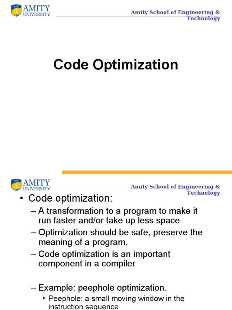 Code Optimization: Amity School of Engineering & Technology | PDF ...