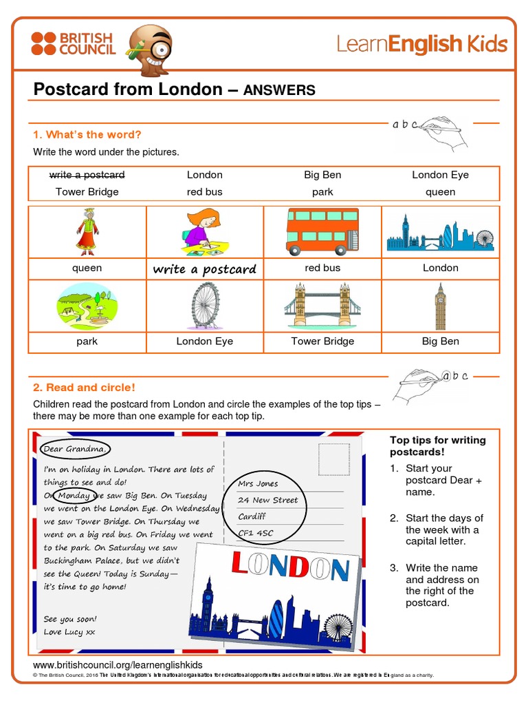 Writing Practice Postcard From London Answers | PDF