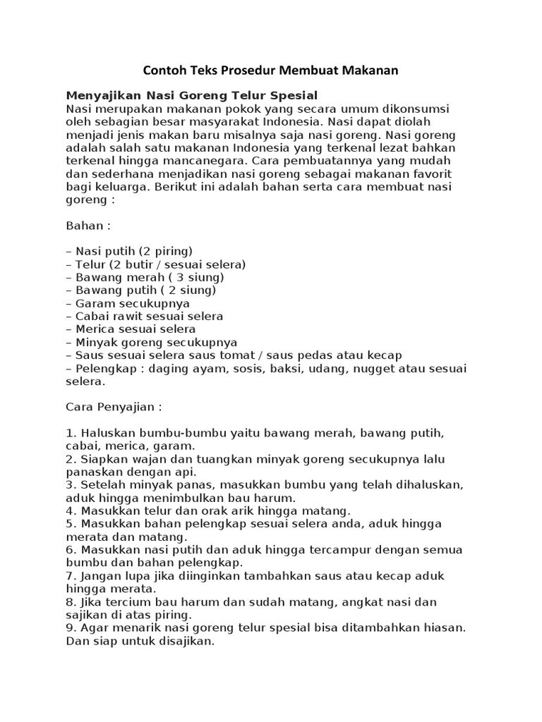 Contoh Teks Prosedur Membuat Makanan | PDF