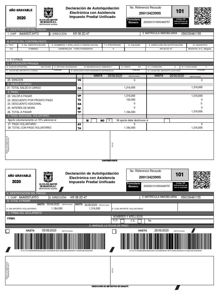 Recibo Impuesto Predial 2020 | Descargar gratis PDF | Finanzas del gobierno | Impuestos