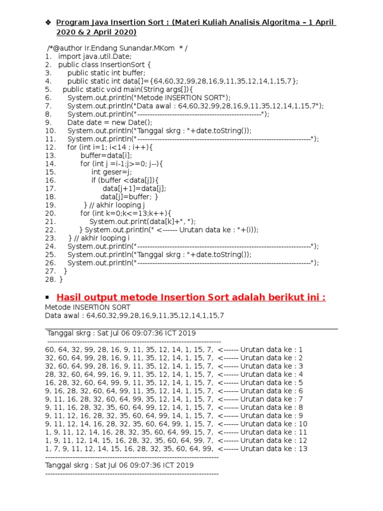 Program Java Insertion Sort Pdf Computer Programming Areas Of 5853