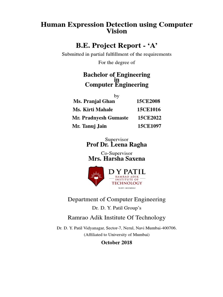 Human Expression Detection Using Computer Vision B.E. Project Report - A' | PDF | Artificial ...