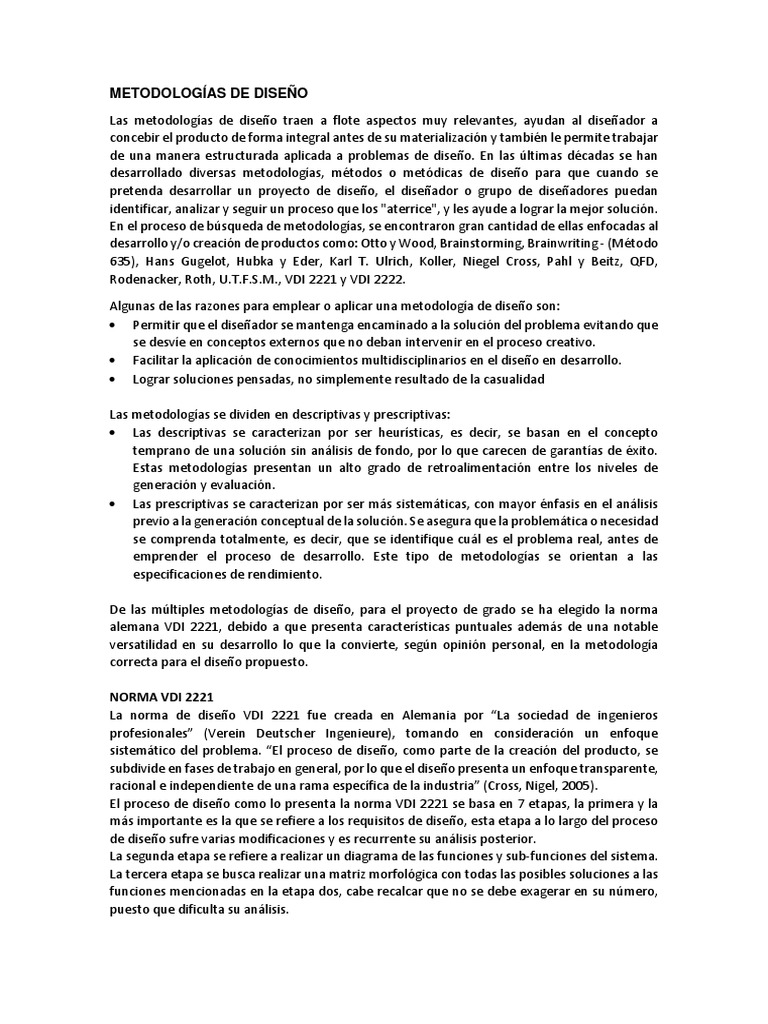 Metodologías de Diseño VDI 2221 y 2222 | PDF | Diseño | Planificación