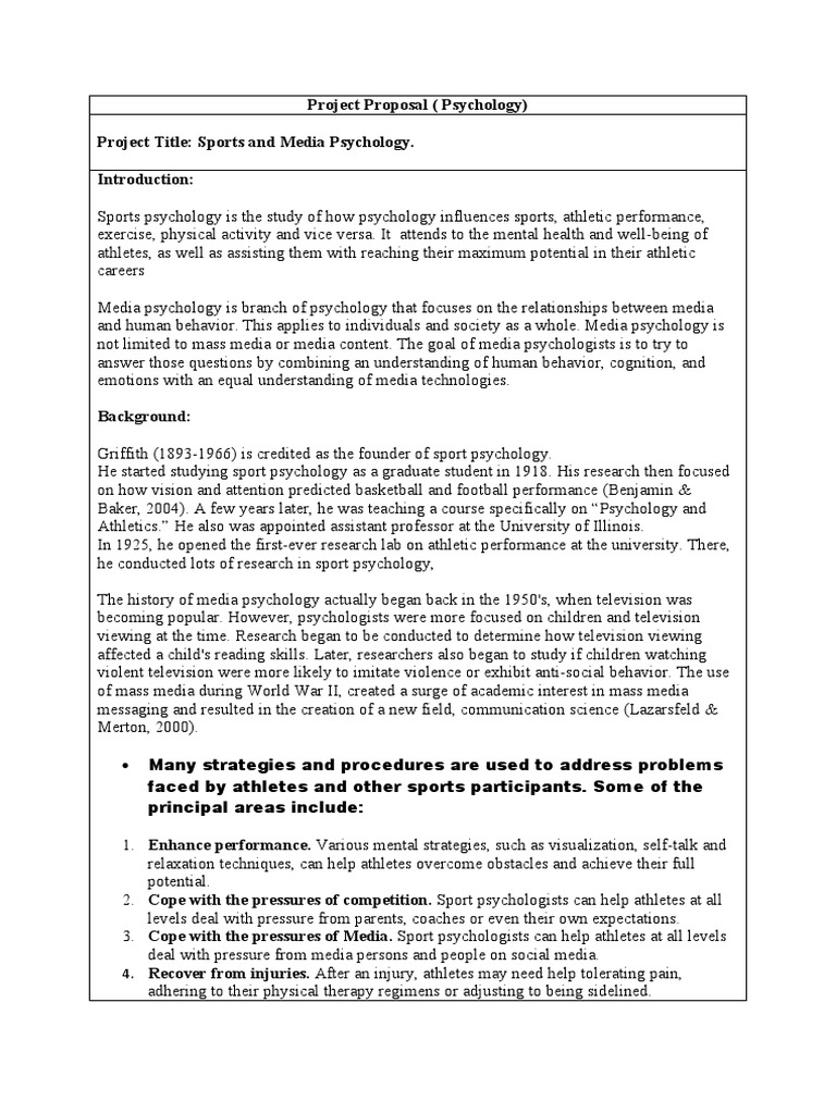 Project Proposal (Psychology) Project Title: Sports and Media ...