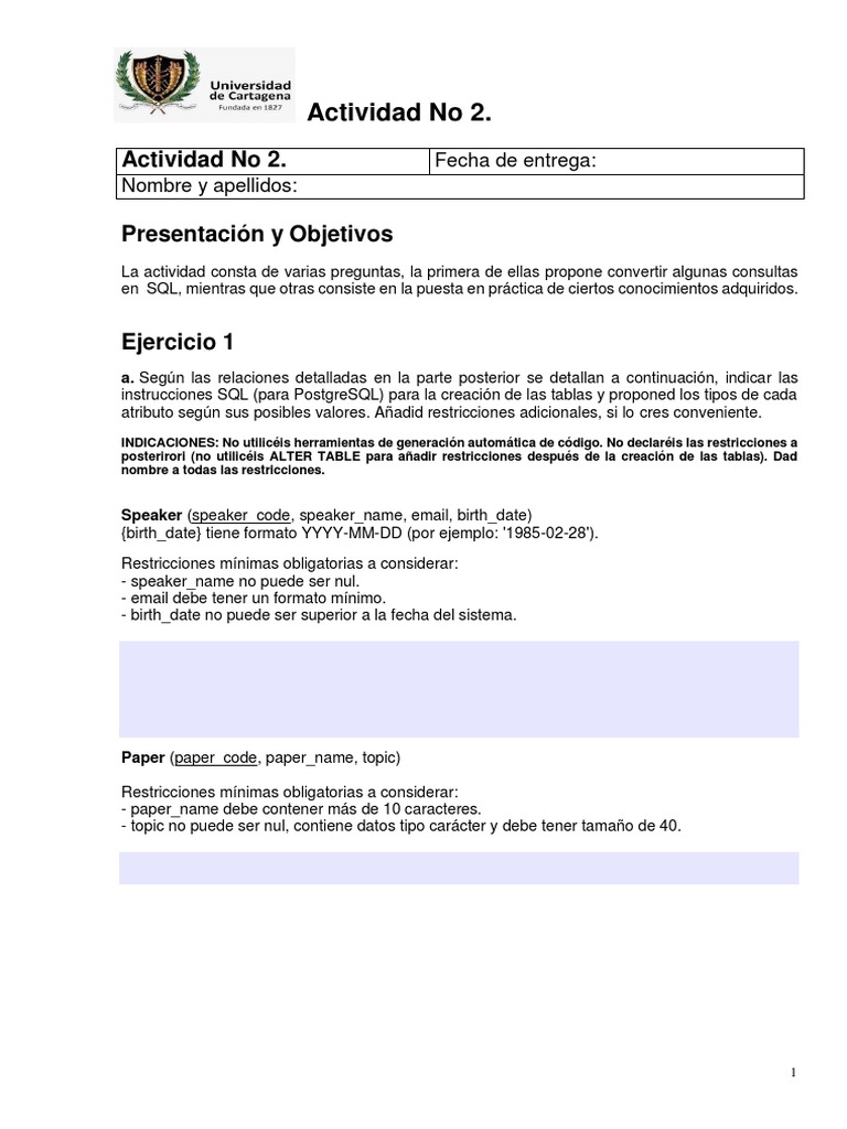 Actividad Unidad No 2 1 PDF | PDF | SQL | Bases de datos