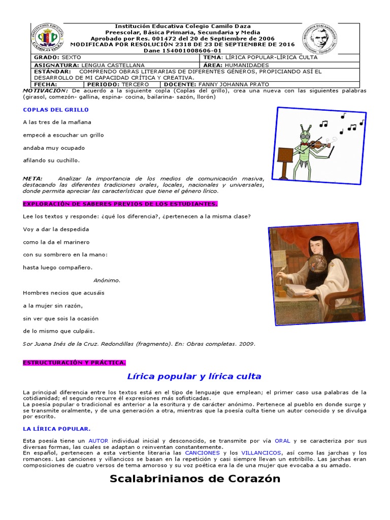 Guía Lírica Popular y Lírica Culta | PDF | Poesía | Metro (poesía)