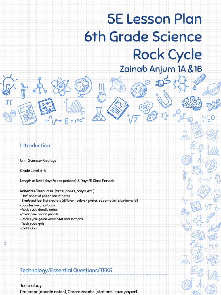 5E Lesson Plan 6th Grade Science Rock Cycle: Zainab Anjum 1A &1B | PDF ...
