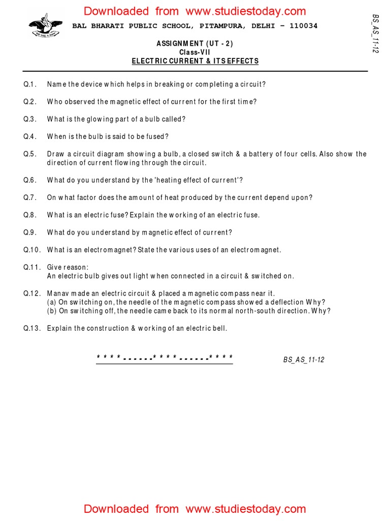 CBSE Class 7 Science - Electric Current & Its Effects | PDF