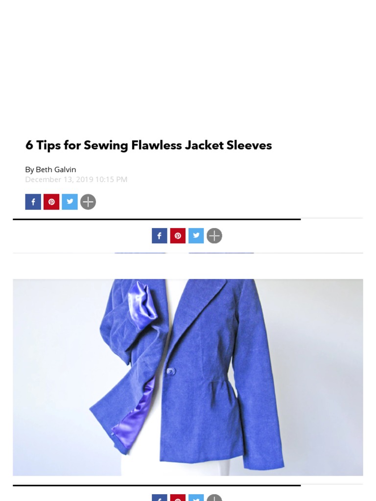 How To Sew A Jacket - Tips For Tackling Sleeves | PDF | Seam (Sewing ...