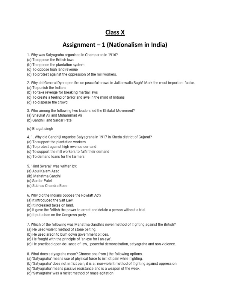 Assignment of Part 1 Nationalism in India | PDF | Mahatma Gandhi ...