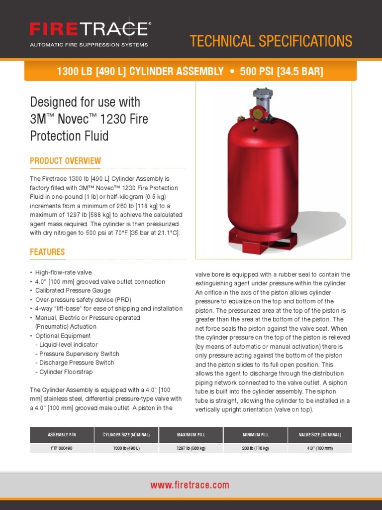 Especificaciones Cilindros Total Flooding Firetrace | PDF | Valve | Piston